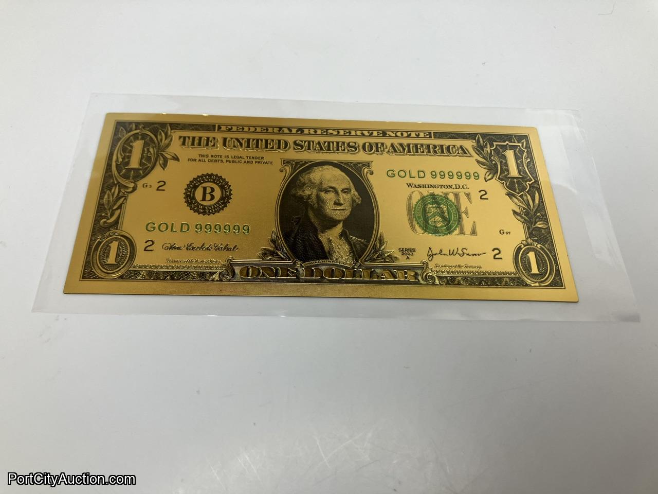 Golden Foil $1 Bill Collectible Replica Bank Note